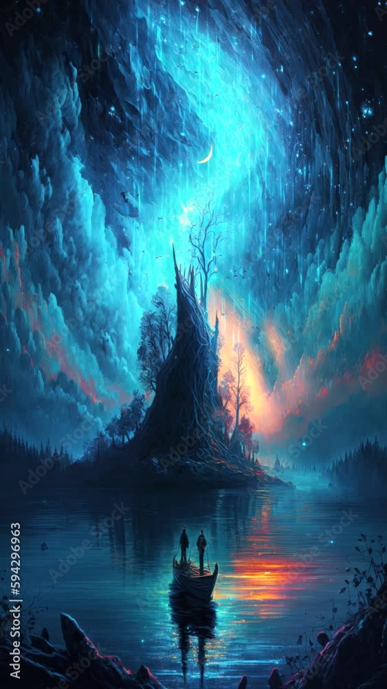 Video „Aurora borealis phone background with mountains, boat and ...