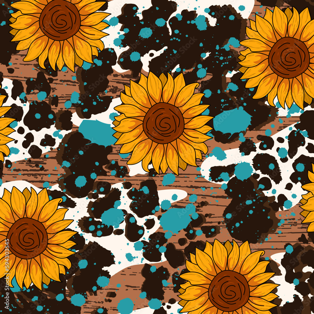 Sunflower Western , texture Turquoise Cowgirl Wood Vintage background ...