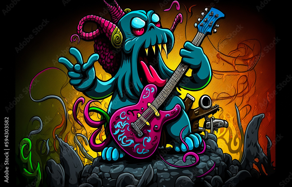 Cartoon Cthulhu Rock 'n Roll. Generative AI. A digital painting of a ...