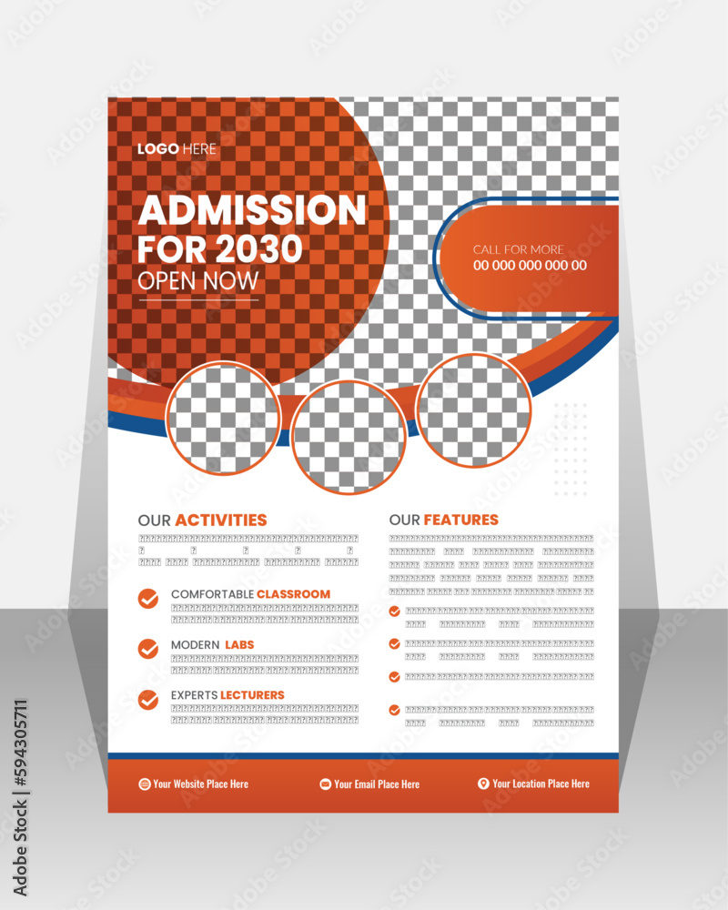 Creative style admission flyer template for school, college, university ...