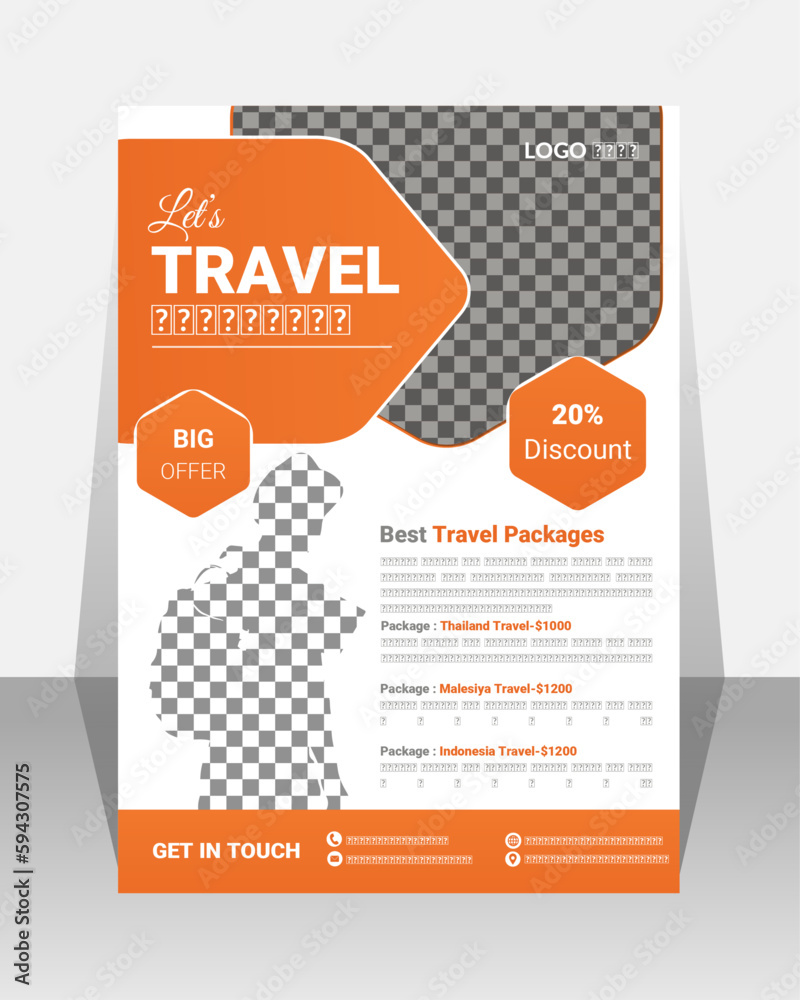 Travel flyer design template, Tour flyer, Tourism vector color in a4 ...