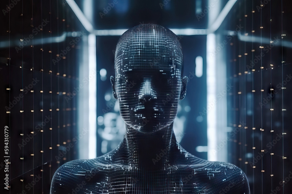 Generative AI illustration of unrecognizable female with glowing ...