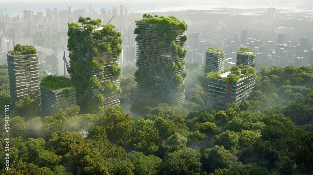 The green future city. The future city. city and nature living in ...