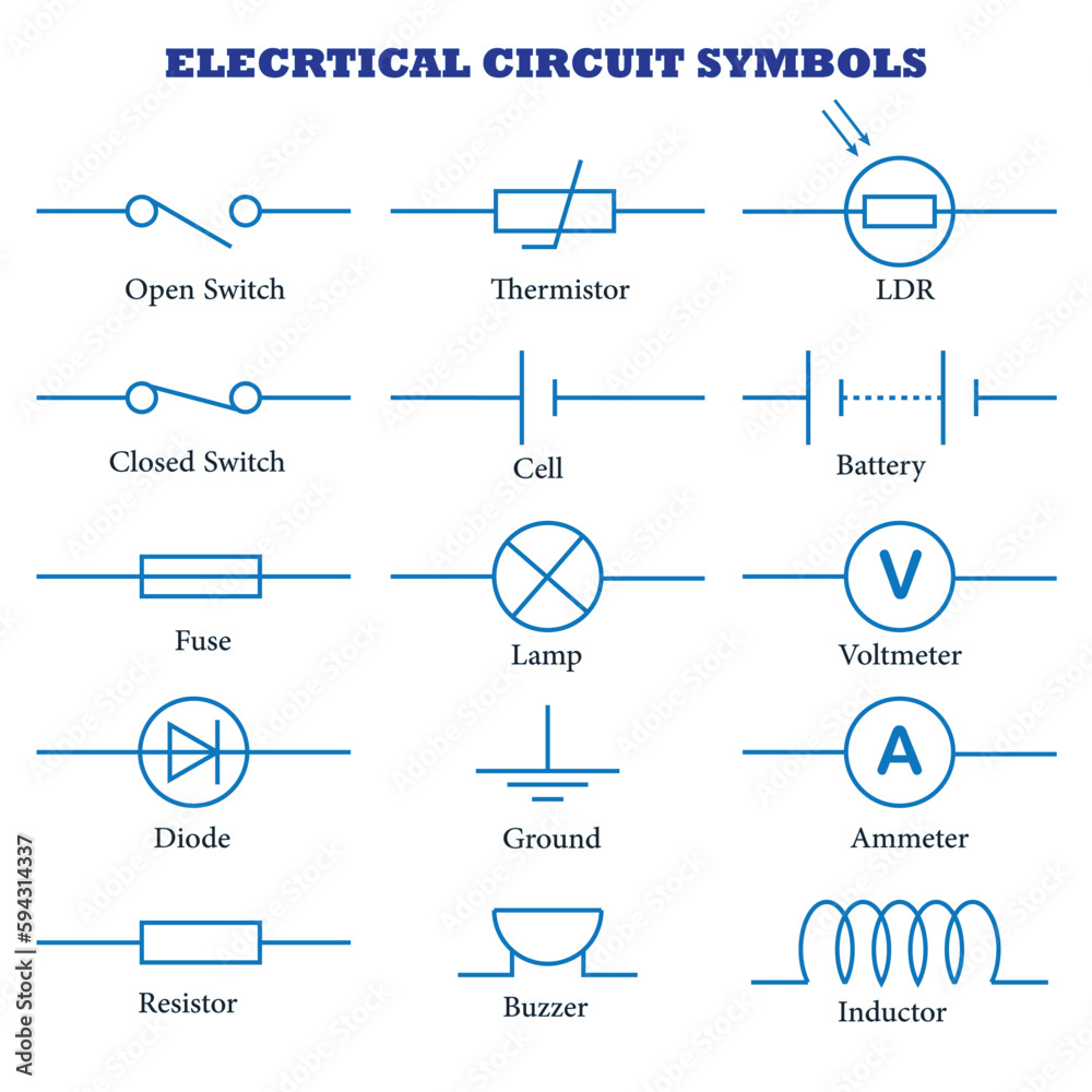 Electrical Circuit Symbols Vector Image Illustration Isolated on White ...