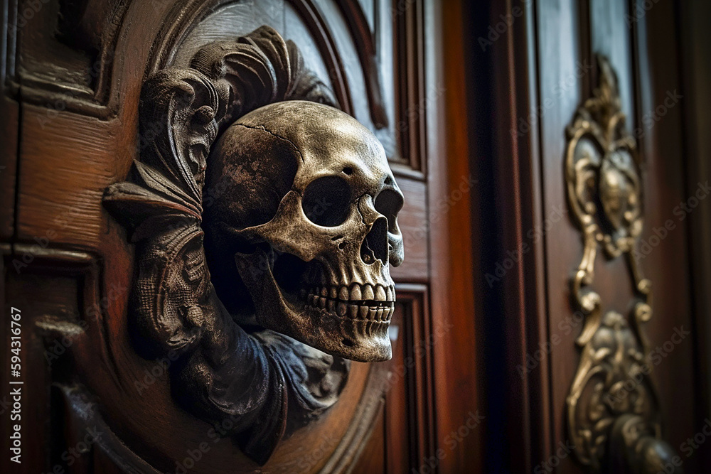 Death's Door. Generative AI. A digital painting of a death's head on an ...