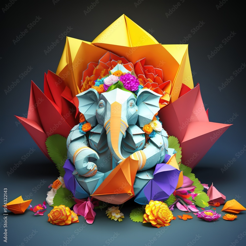 Colorful flower craft of origami of Indian god Ganesh Generative AI ...