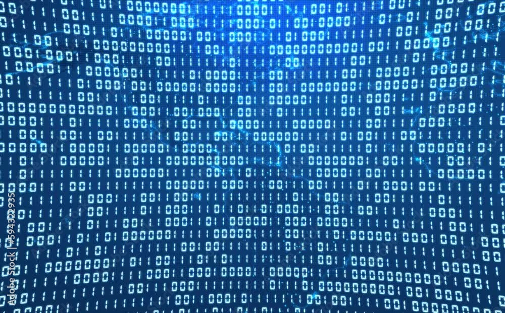 Binary Code Random Number Grid Technology on world map Background .Changing program code from ...