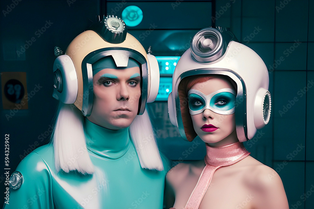 Vintage photo of people wearing retro futuristic costumes reminiscent ...