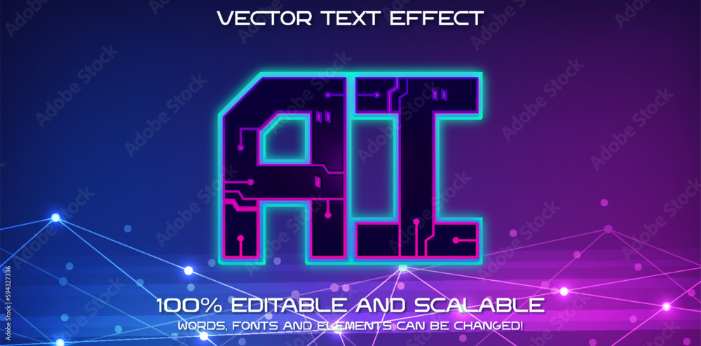 Artificial intelligence text effect, editable technology and science ...