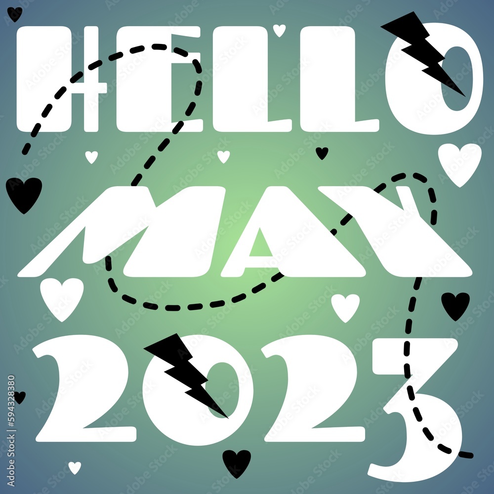 Hello May 2023 date banner design with stylish font and colorful smooth ...