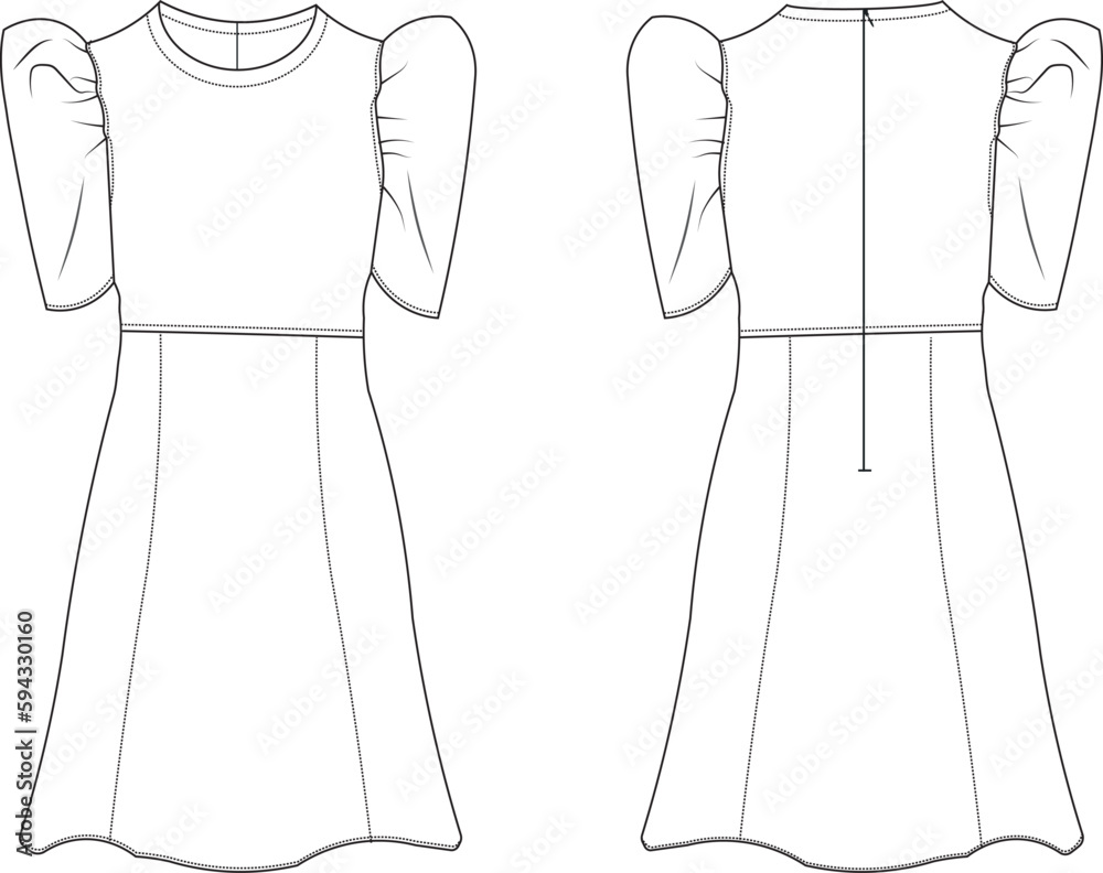 draped bell straight dress straight drawing fashion tech drawing ...
