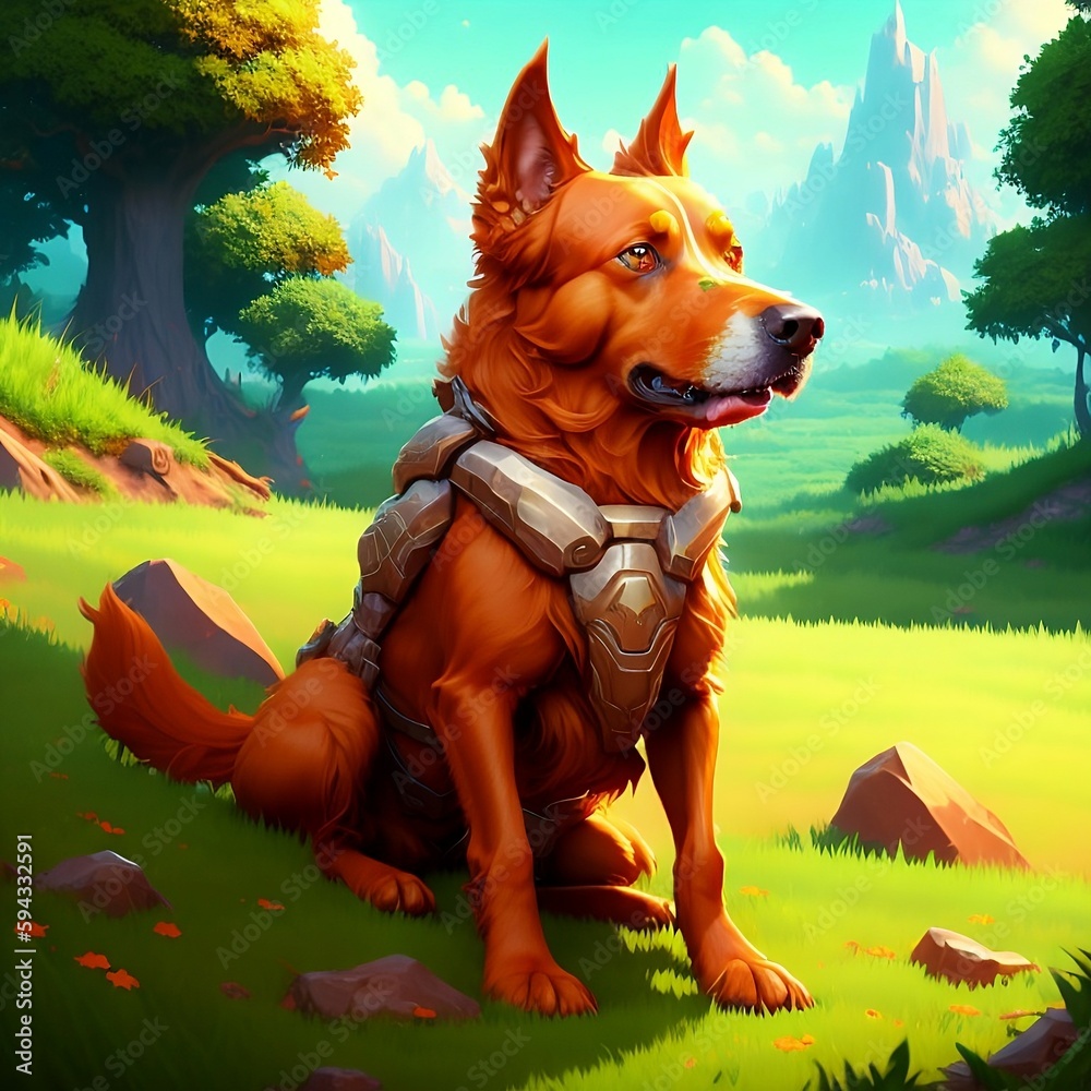 "Terra Defender: The Earth Dog" - Background: A dominant dog with ...