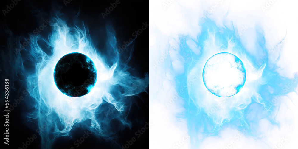 Blue smoke billows around a black hole, leaving a copyspace at the ...