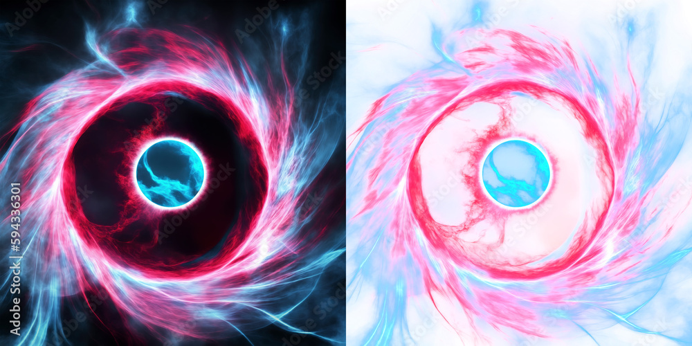 Blue and red plasma vortex swirls around a glowing electric orb ...