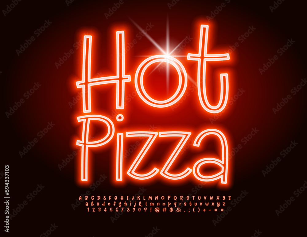 Vector electric Sign Hot Pizza. Red Neon Font. Playful style Alphabet ...