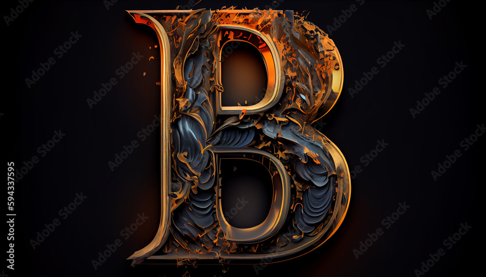 Capital letter B ateampunk alphabet in gold and black colour created ...