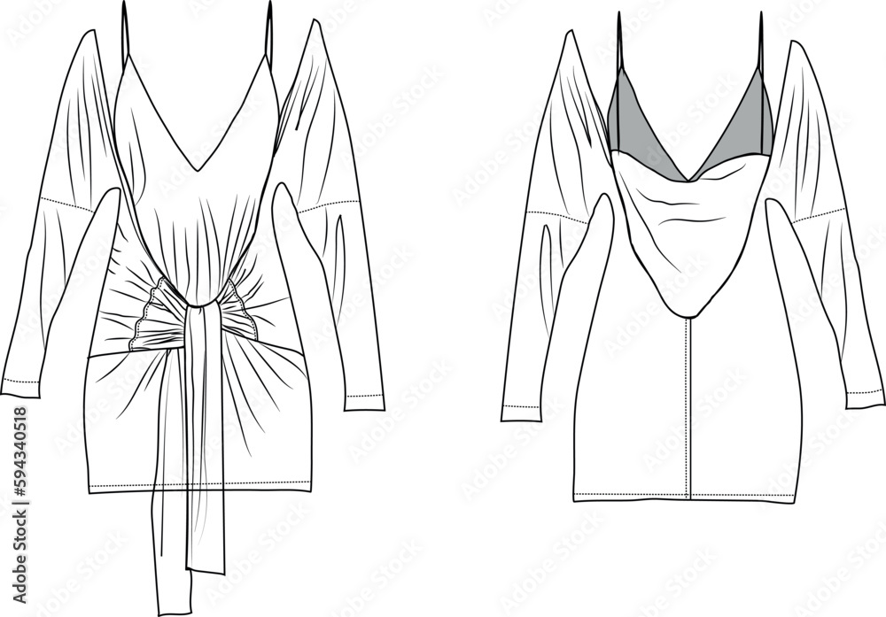 tie waist dress flat drawing fashion technical drawing dress technical ...