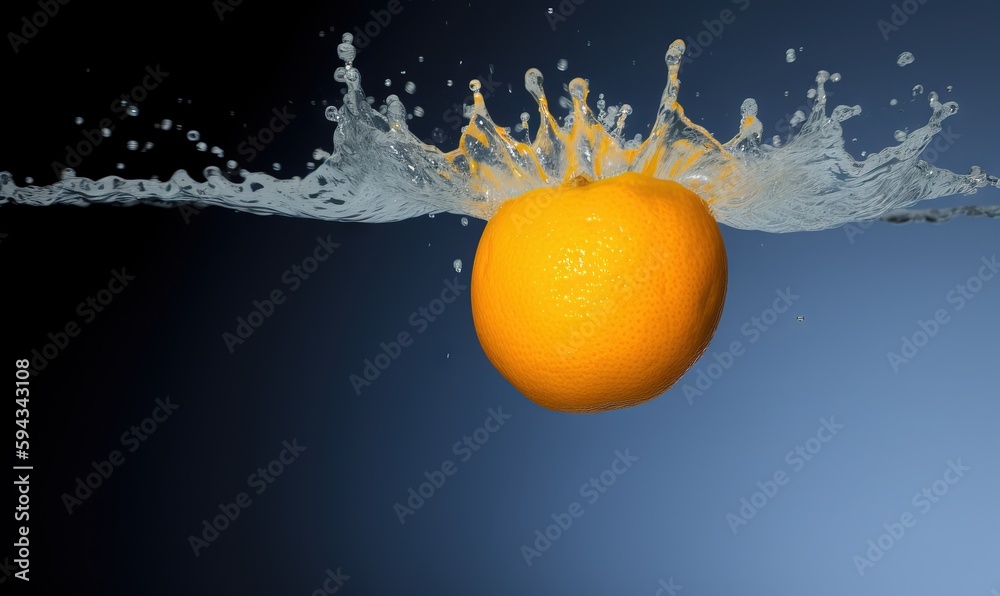 an orange is floating in the water with a splash of water on it's back ...