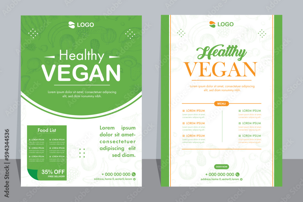 Vegan Food Flyer Template Design, Restaurant Food Menu, Vector ...