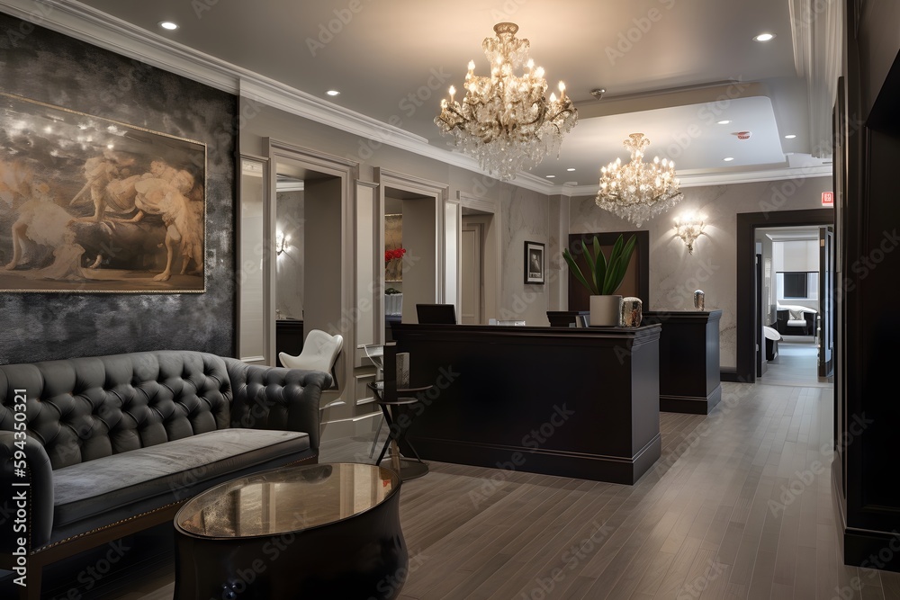 A sophisticated image of an elegant hair salon reception area ...