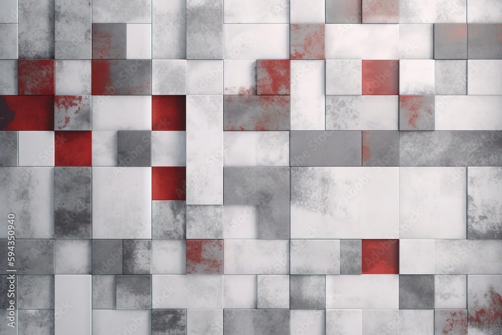 a red and gray abstract background with squares and squares of different sizes and shapes, with ...