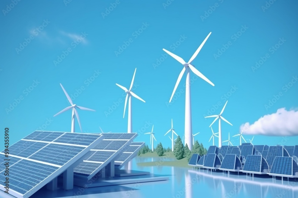 Clean energy and renewable energy, the concept, solar panel and wind ...