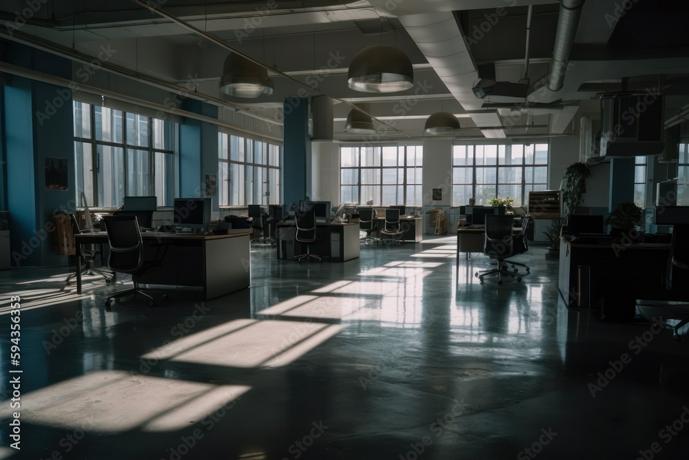 Empty modern office with no employees due to remote work trend ...