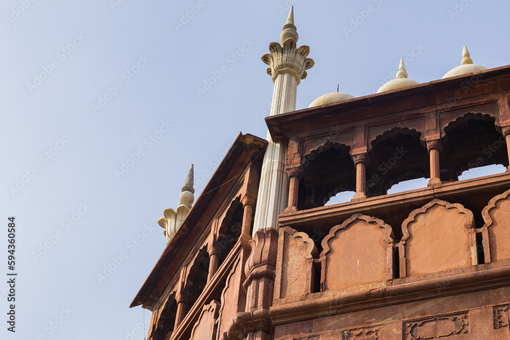 Courtyard entrance gate of jama masjid mosque made of red sandstone and ...
