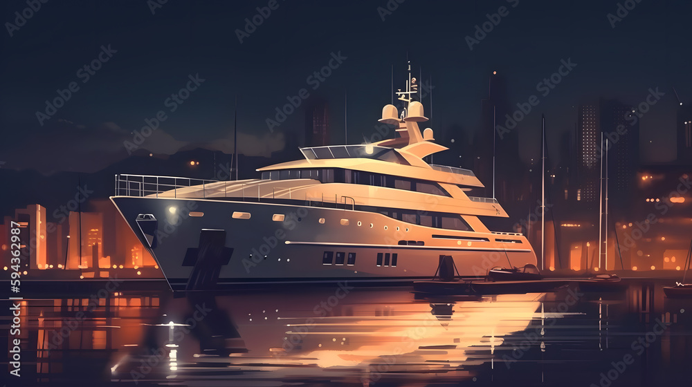 cruise ship at night Stock Illustration | Adobe Stock