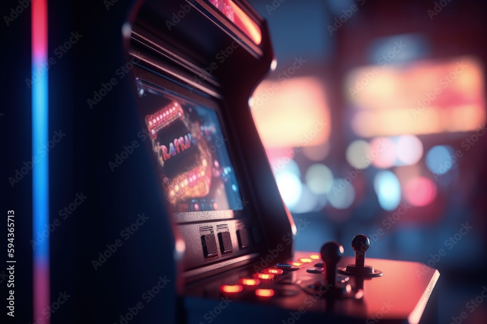 Arcade machine illustration, 80s and 90s style, retro, game, bokeh ...