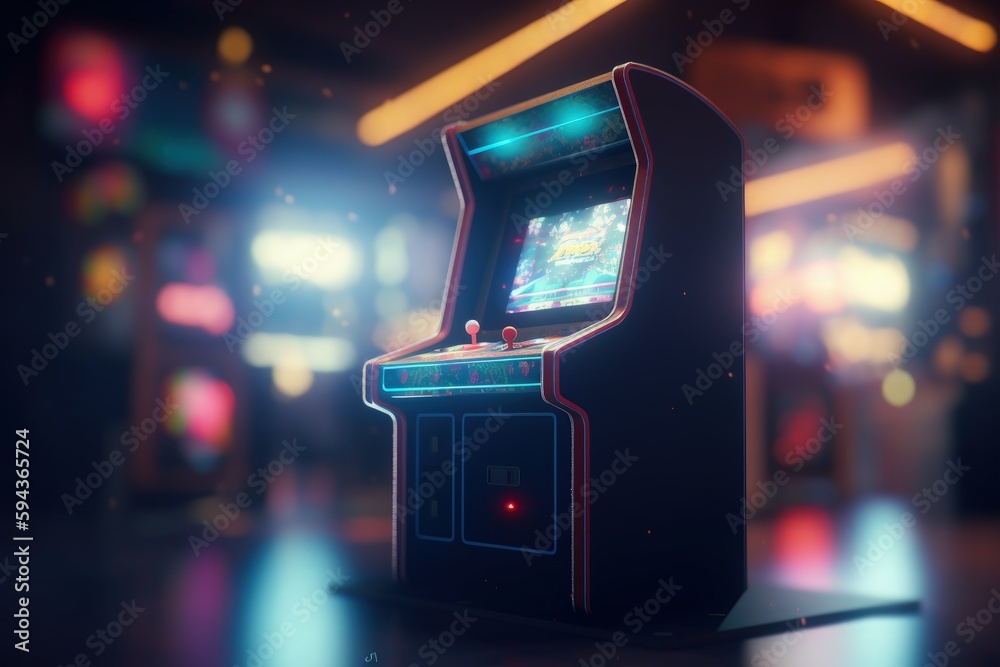Arcade machine illustration, 80s and 90s style, retro, game, bokeh ...
