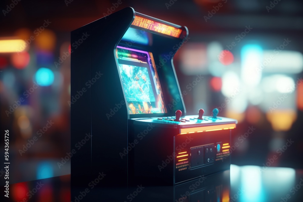 Arcade machine illustration, 80s and 90s style, retro, game, bokeh ...
