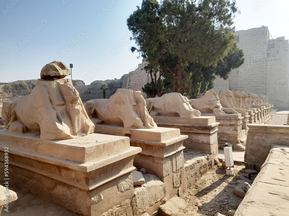 Aisle of ram temple of Karnak - Egypt - Dromos of Karnak Stock Photo ...