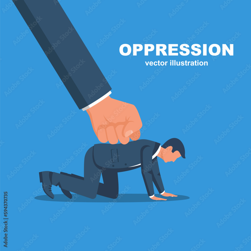 Vecteur Stock Oppression concept. The big fist of the boss presses on the small employee ...