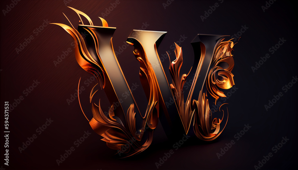 Capital letter W ateampunk alphabet in gold and black colour created ...
