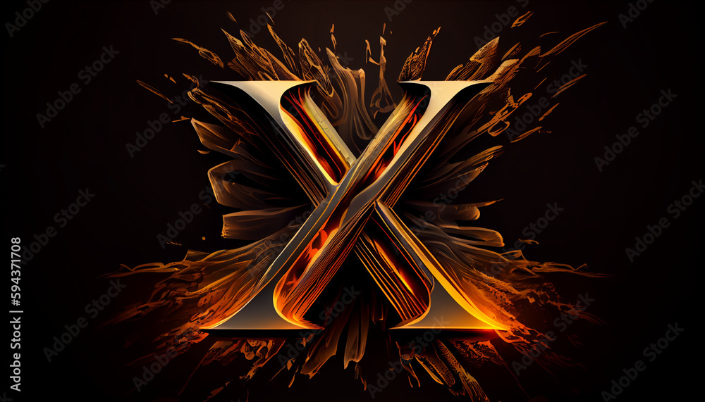 Capital letter X ateampunk alphabet in gold and black colour created ...