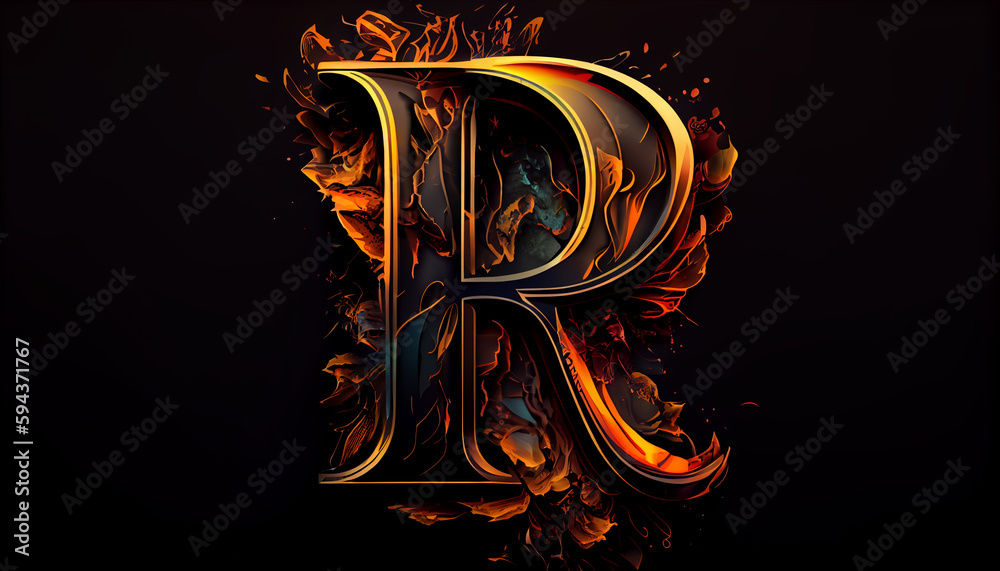 Capital letter R ateampunk alphabet in gold and black colour created ...