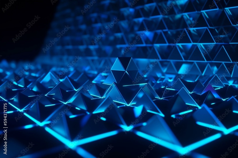 Illuminated, Blue Three-Dimensional Surface with Tetrahedrons. Modern ...