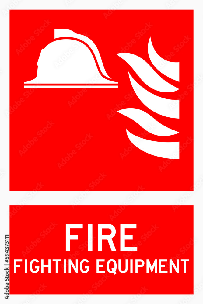 isolated emergency equipment, fire safety symbols on red rectangle ...