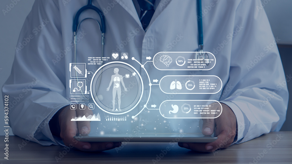 Medical technology.Doctor used tablet for medical record of patient on ...