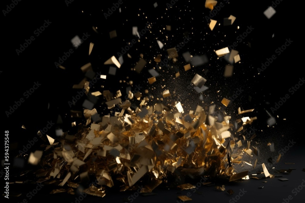 Explosion of gold confetti on an black background. Generative AI Stock ...