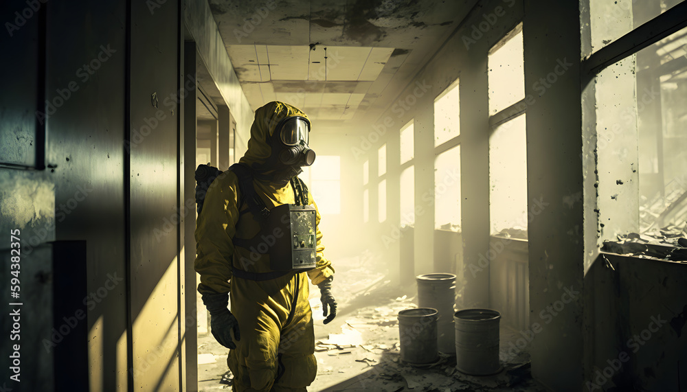 Concept life in apocalypse radioactive war, man in nuclear radiation ...