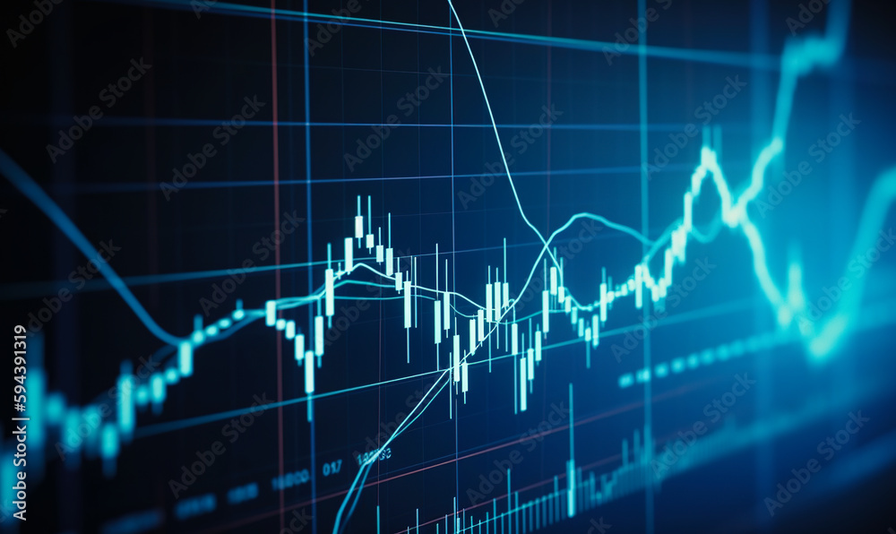 Stock market and trading graph in neon light lines. Digital LED display ...
