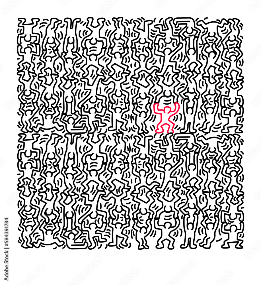 Doodles keith haring inspired pattern illustration with dancing people ...