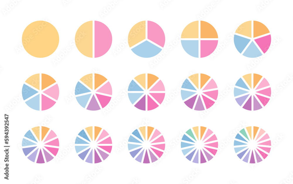 Circular section pie diagram graph. Set of colored segments and slices ...