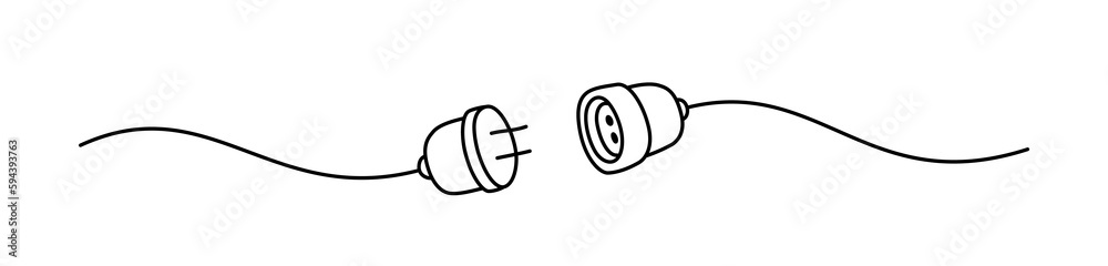 Electric plug and socket connection umplugged. Hand drawn doodle with ...