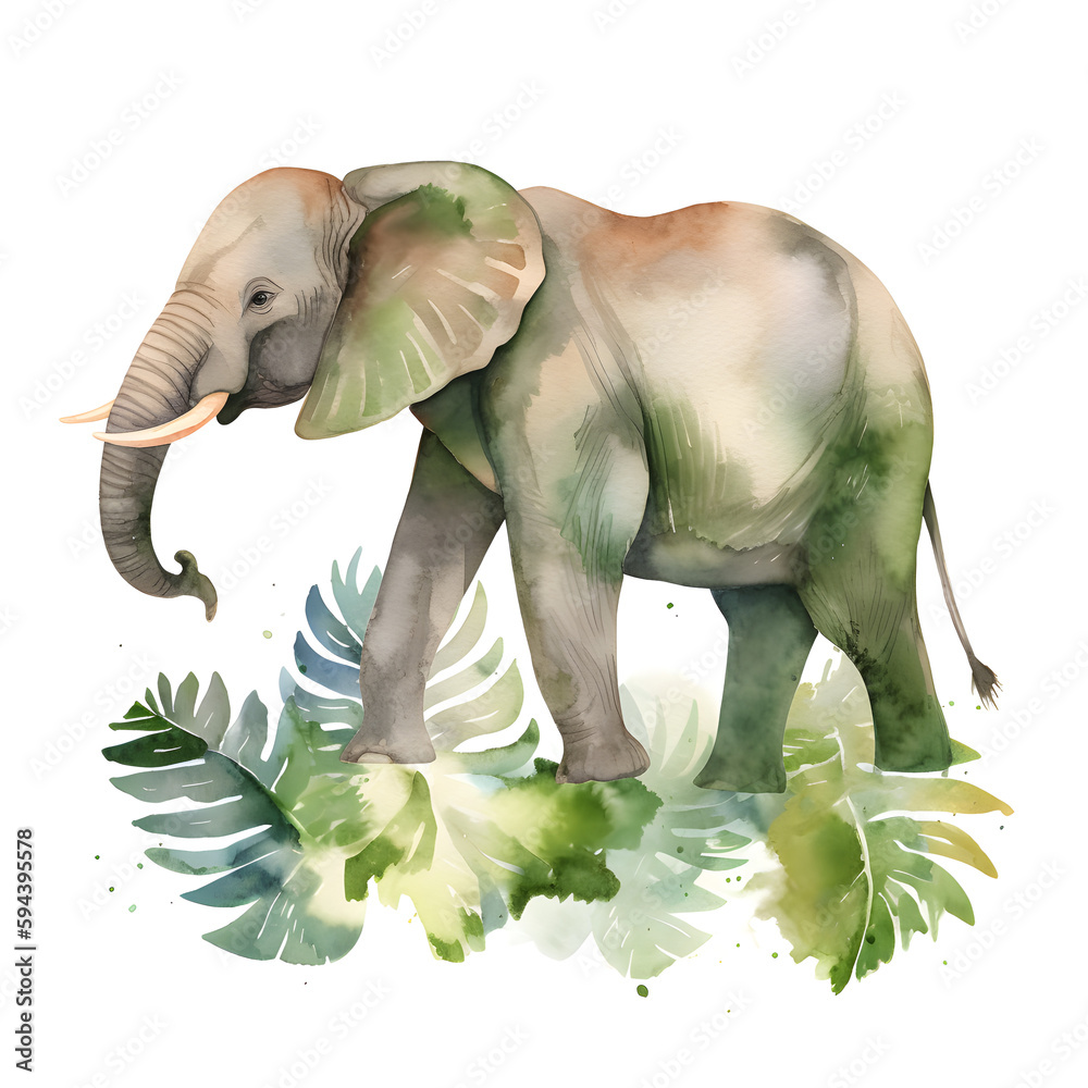 Watercolor Aquarell Elephant, Jungle Animal Illustration Clip Art ...