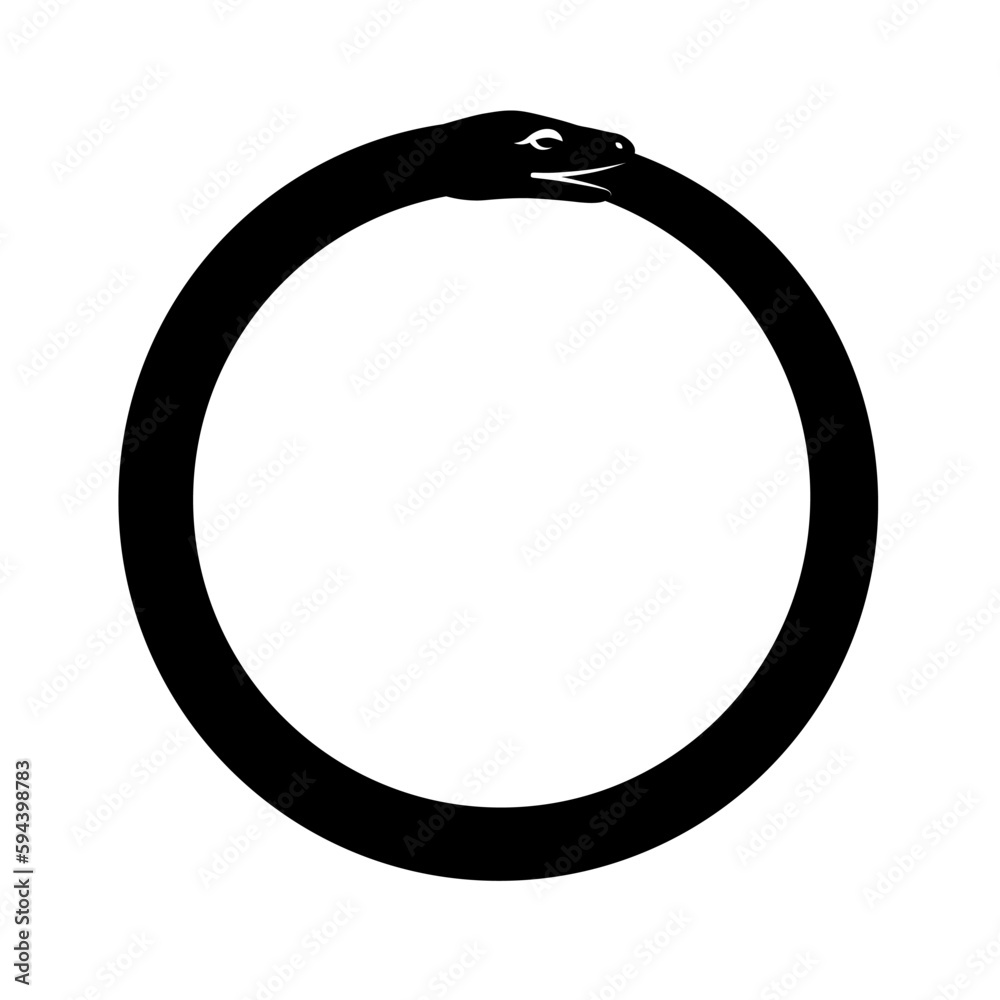Simple illustration of ouroboros. Cycle snake dragon eating its tail ...