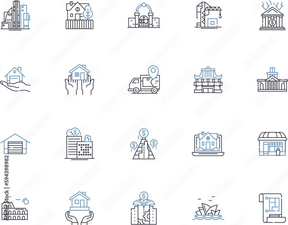Portfolio diversification line icons collection. Allocation, Balance ...