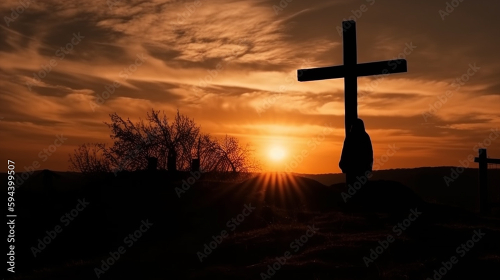 Silhouette of Jesus with Cross over calvary sunset,holy cross ...